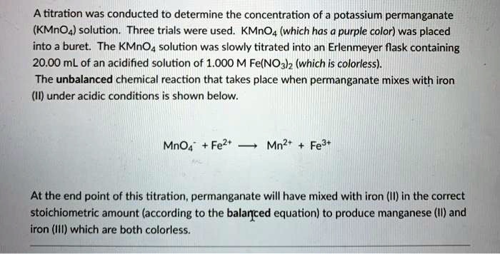 SOLVED: A titration was conducted to determine the concentration of a ...