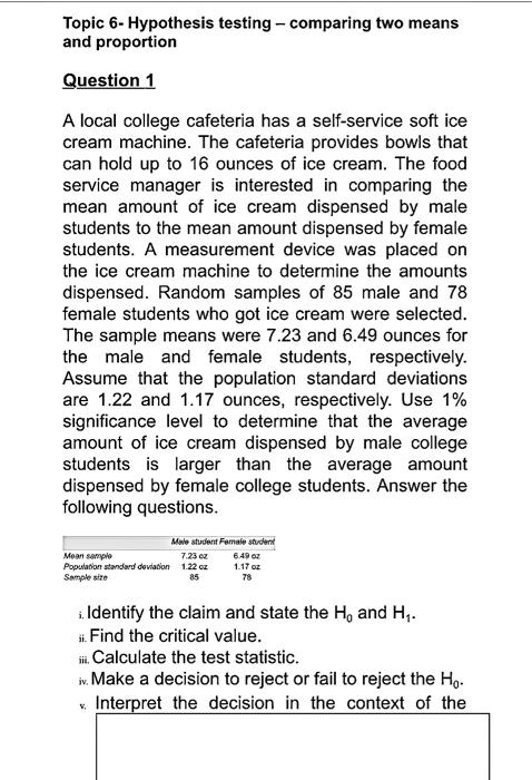 topic 6 hypothesis testing comparing two means and proportion question ...
