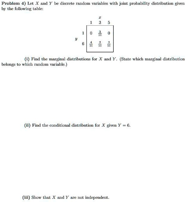 SOLVED: Problem 4) Let X and Y be discrete random variables with joint ...
