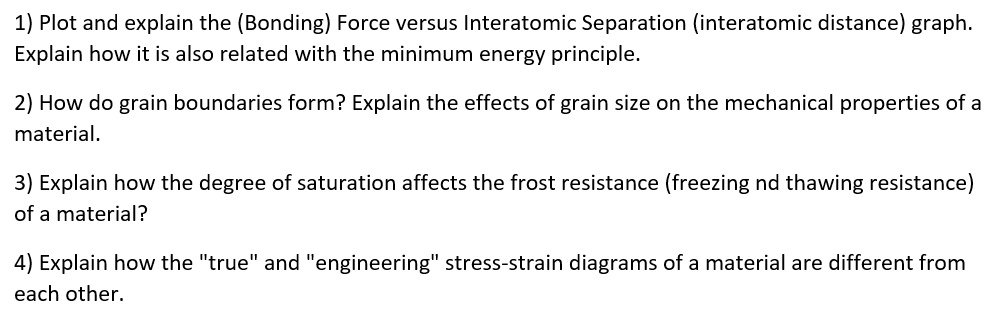 Solved 1 Plot And Explain The Bonding Force Versus Interatomic