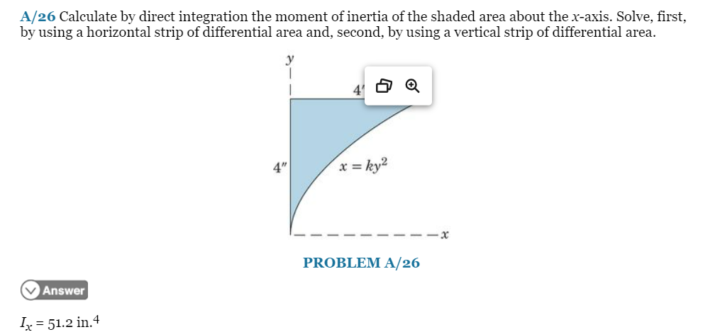 A/26 Calculate by direct integration the moment of inertia of the shaded area about the x-axis ...