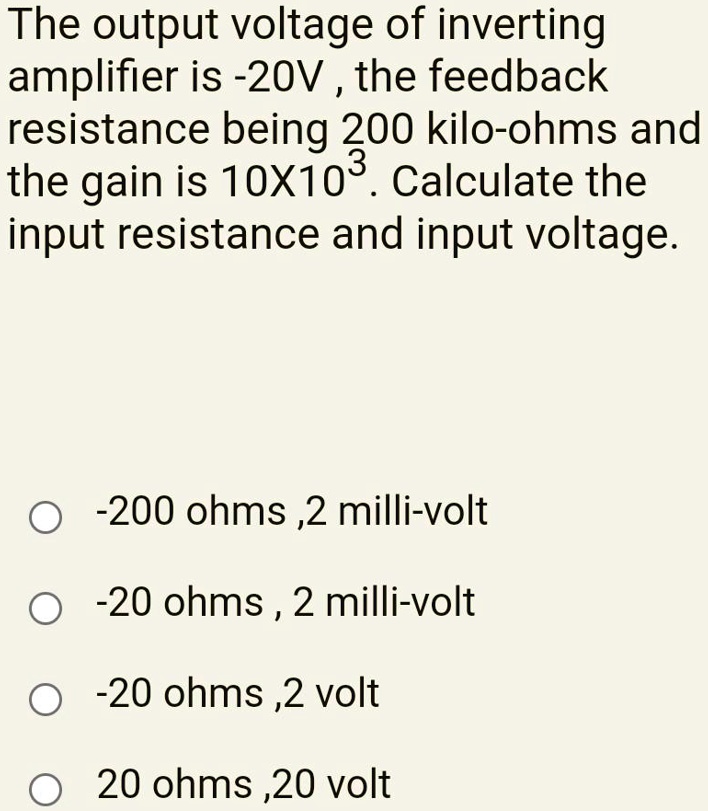 SOLVED: The output voltage of the inverting amplifier is -20V, with a ...