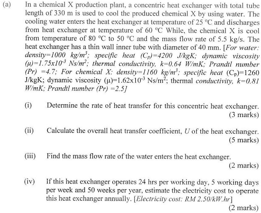 [GET ANSWER] in a chemical x production planta concentric heat ...