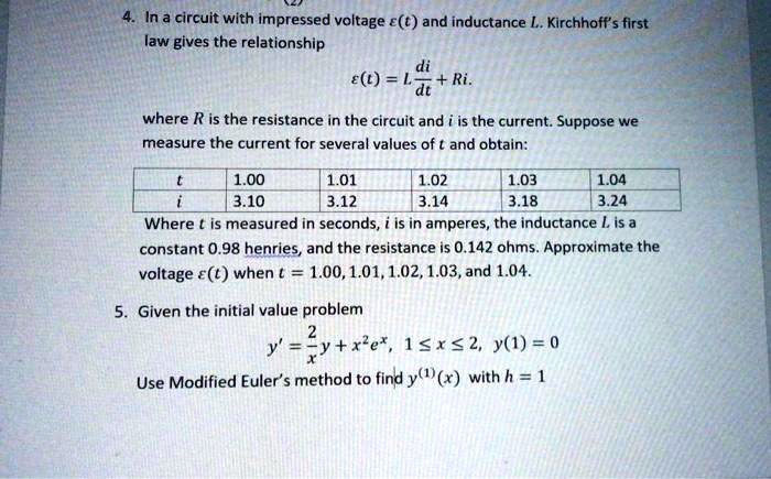 4. In a circuit with impressed voltage ϵ(t) and inductance L. Kirchhoff ...