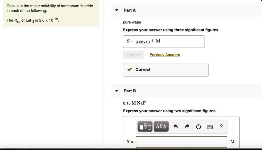 Calculate the molar solubility of lanthanum fluoride in each of the ...