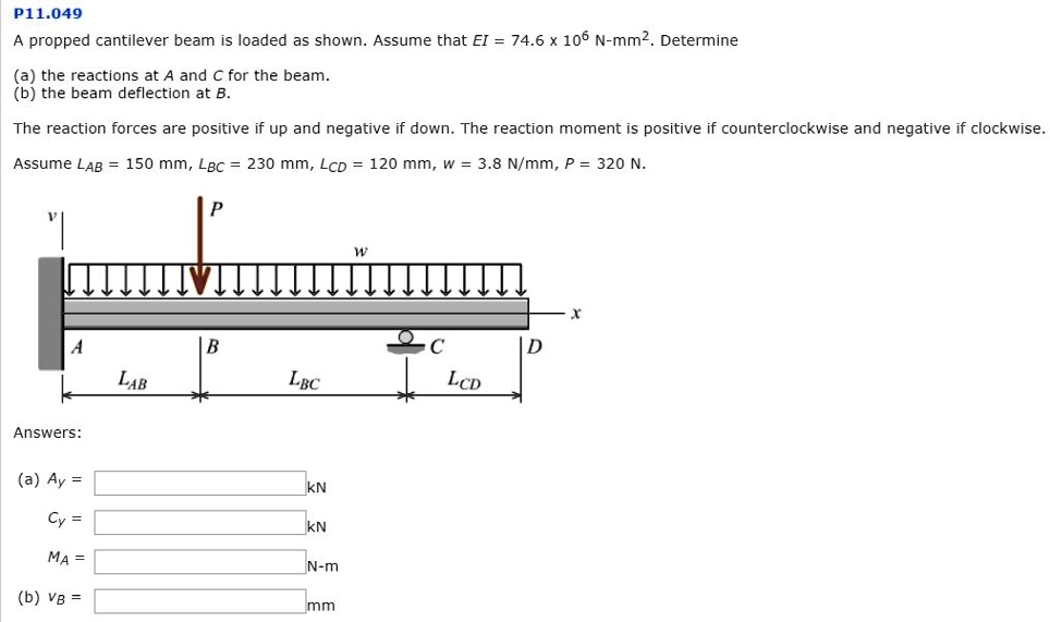 SOLVED: A propped cantilever beam is loaded as shown. Assume that EI = 74.6 x 106 N-mm2 ...