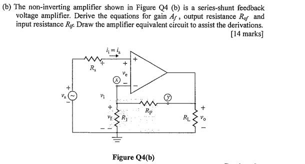 (b) The non-inverting amplifier shown in Figure Q4 (b) is a series-shunt feedback voltage ...