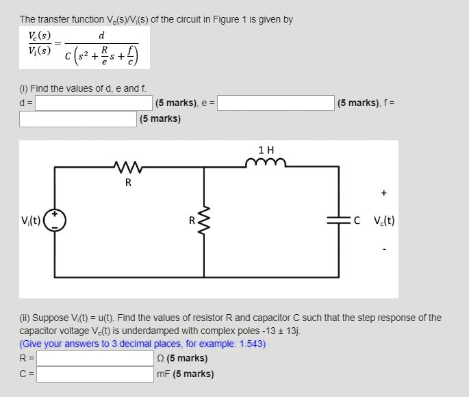 SOLVED: The transfer function V(s)/Vs of the circuit in Figure 1 is given by V(s)/V(s). Find the ...