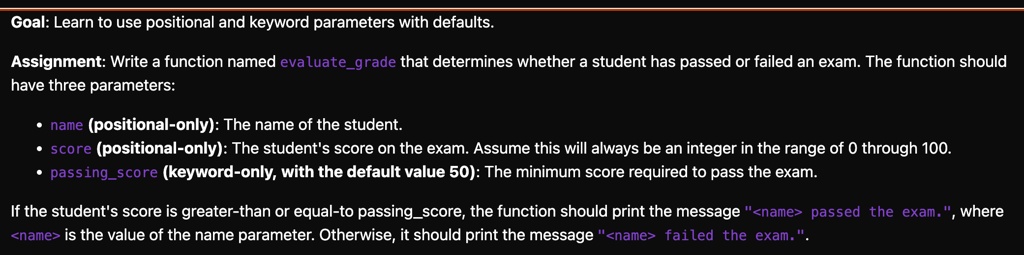 goal learn to use positional and keyword parameters with defaults ... goal learn to use positional and keyword parameters with defaults ...
