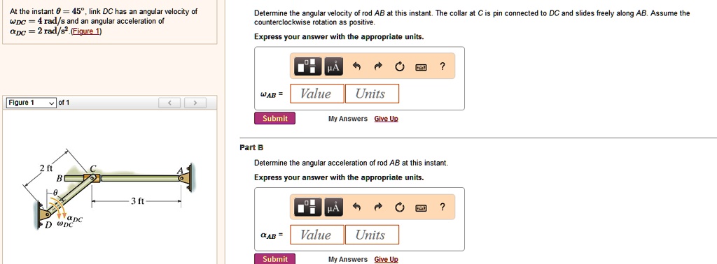 SOLVED: At the instant t=45, link DC has an angular velocity of Ï‰c = 4 rad/s and an angular ...