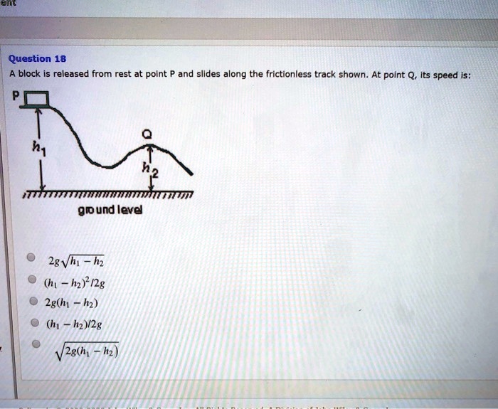 SOLVED: Question 18 block is released from rest at point and slides along the frictionless track ...