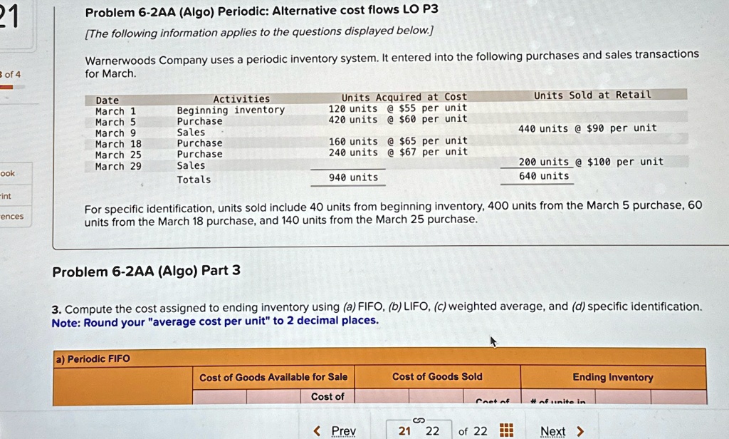 problem 6 2aa algo periodic alternative cost flows lo p3 the following information applies to ...