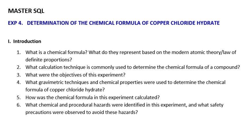 master sql exp 4 determination of the chemical formula of copper ...