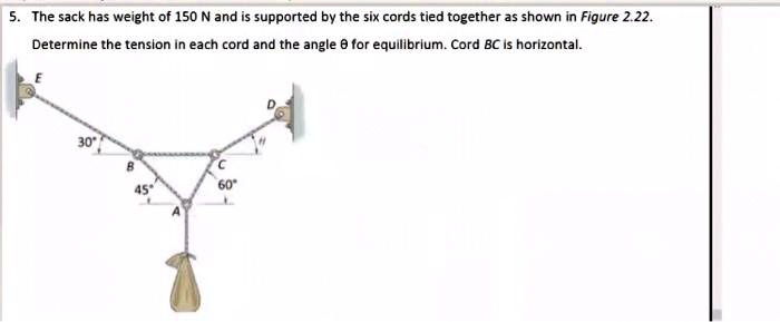 the sack has weight of 150 and supported by the six cords tied together ...