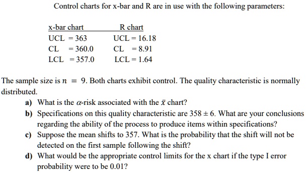 Control charts for x-bar and R are in use with the following parameters ...