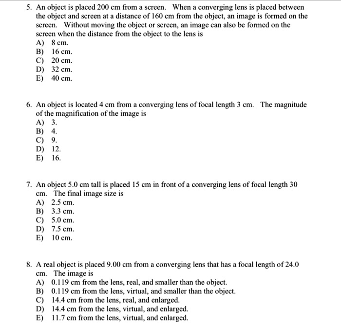 SOLVED: An object is placed 200 cm from screen: When converging lens is placed between the ...