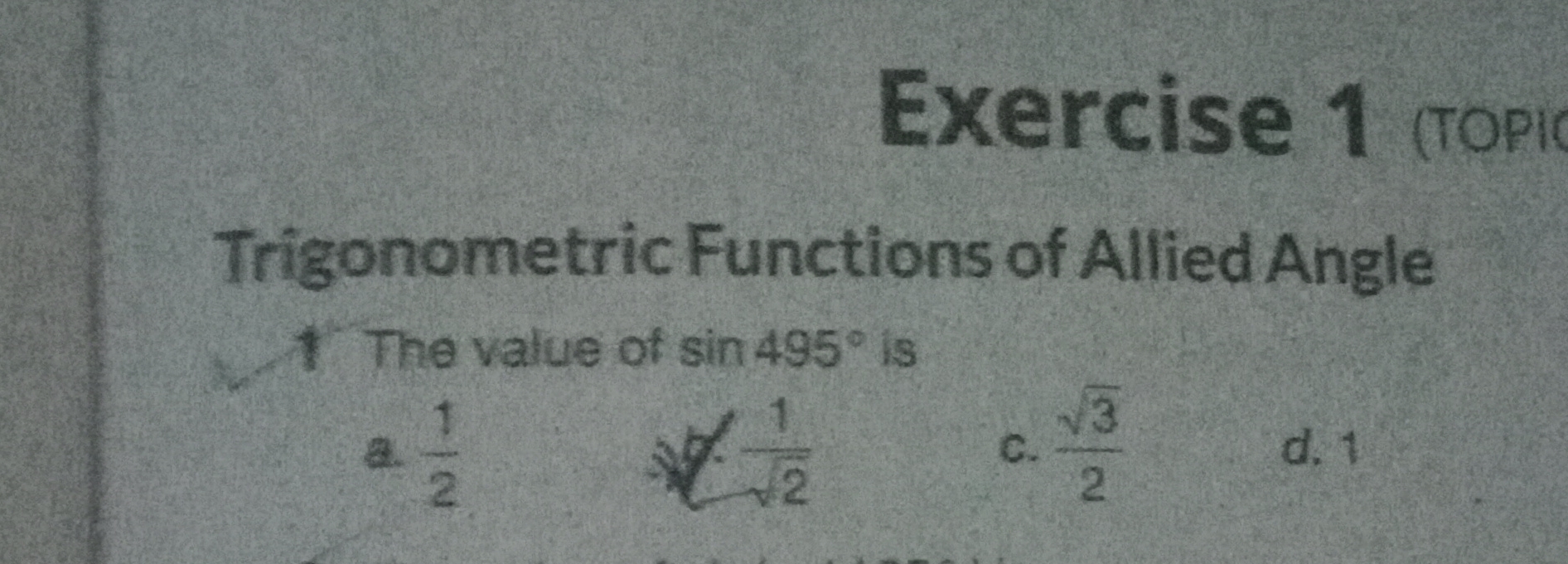 SOLVED Exercise 1 TOPIC Trigonometric Functions Of Allied Angle 1 The