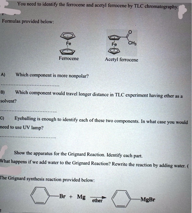 you need to identify the ferrocene and acetyl ferrocene by tlc ...
