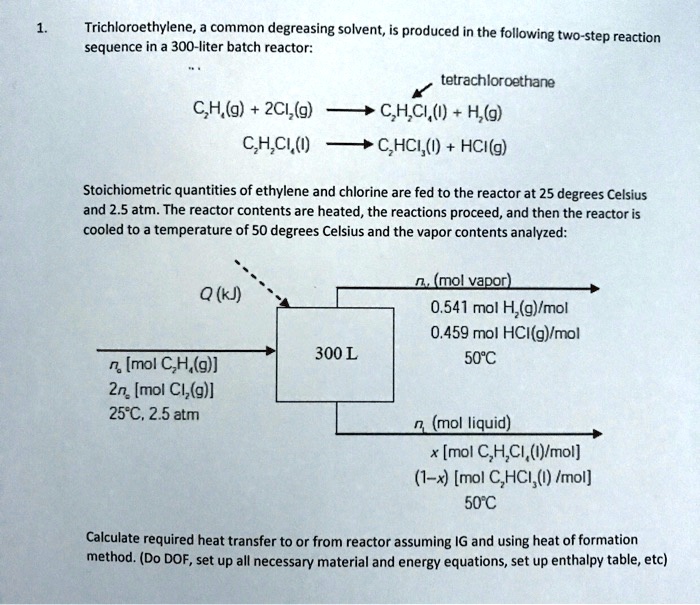 SOLVED: Trichloroethylene, a common degreasing solvent, is produced in ...