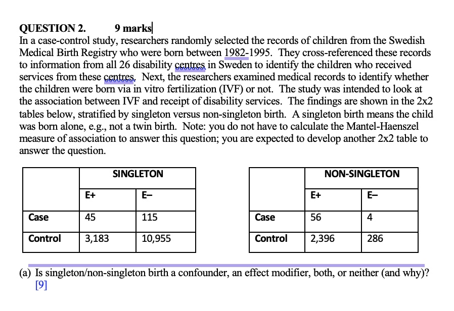 SOLVED: QUESTION 2. 9 marks| In a case-control study, researchers ...