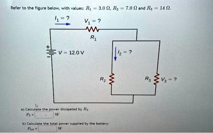 SOLVED: Refer to the figure below; with values: Rt =3.0 0L, Rz 7.0 Q and Ry = 14 0. V = 12.0 V ...