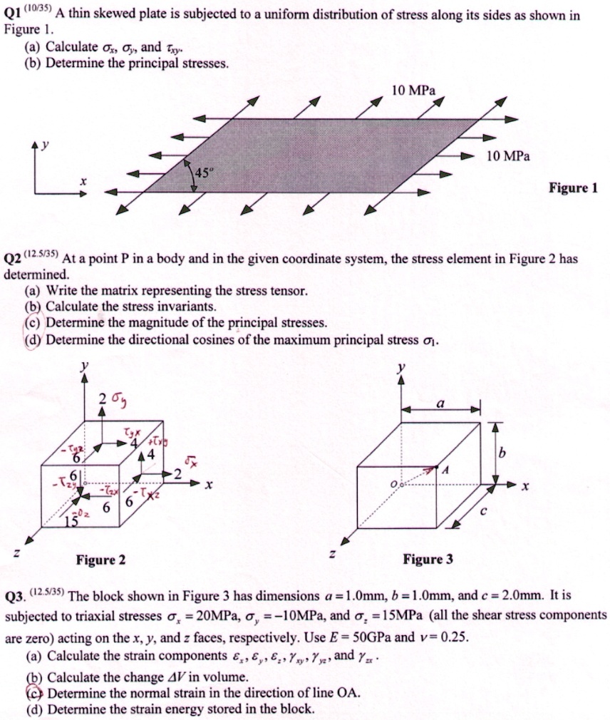q1 1035 a thin skewed plate is subjected to a uniform distribution of stress along its sides as ...