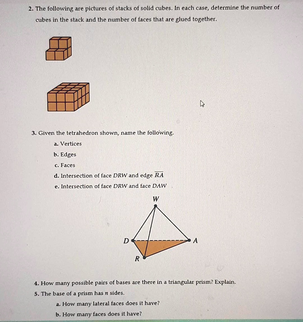 SOLVED: 2. The following are pictures of stacks of solid cubes. In each case, determine the ...