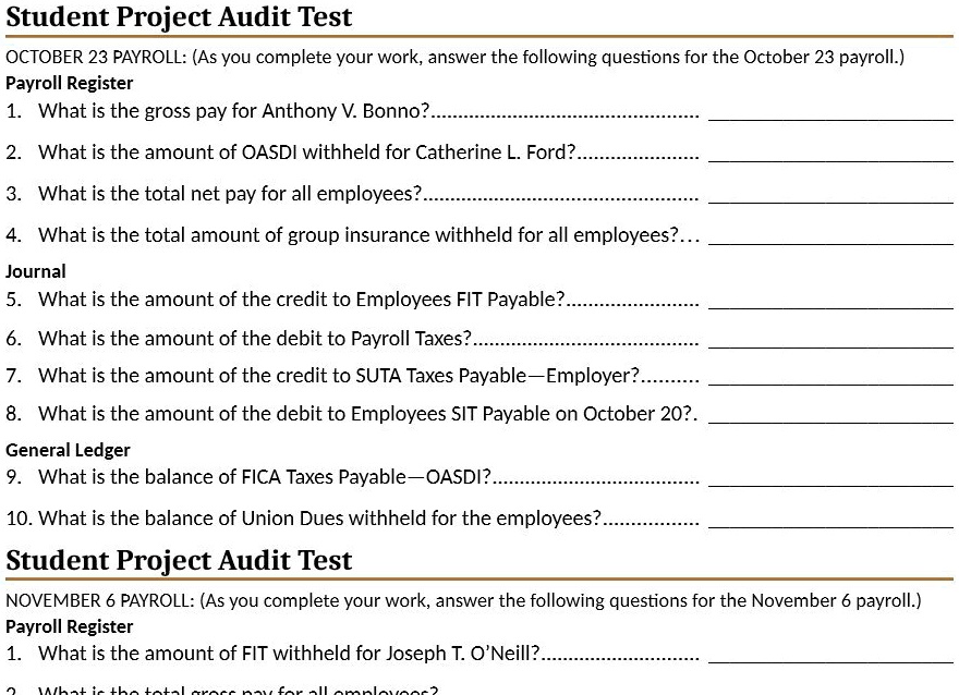 student project audit test october 23 payroll as you complete your work ...