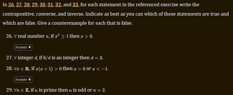 in 262728293031 32and 33for each statement in the referenced exercise ...