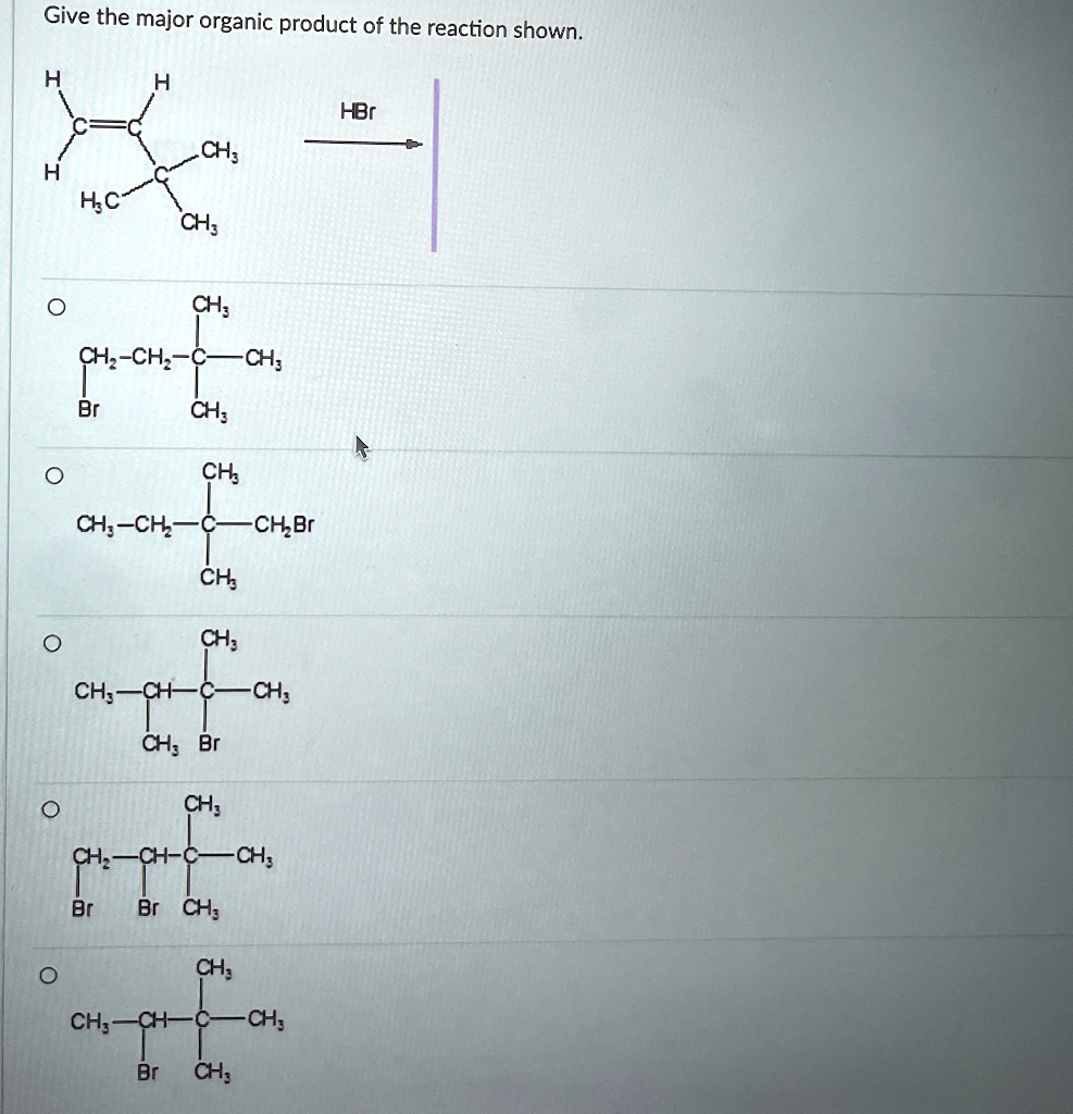 Give the major organic product of the reaction shown. H H HBr CH3 H C CH3 H3C CH3 O CH3 O CH3 ...