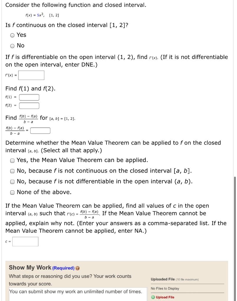 SOLVED: Consider the following function and closed interval: (x) Sxl, [1, 2] Is f continuous on ...