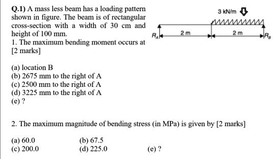 Q.1) A mass less beam has a loading pattern shown in figure. The beam is of rectangular cross ...