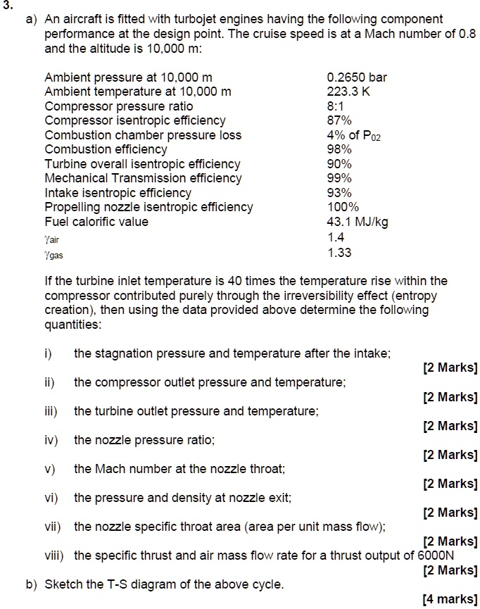 3. a) An aircraft is fitted with turbojet engines having the following ...