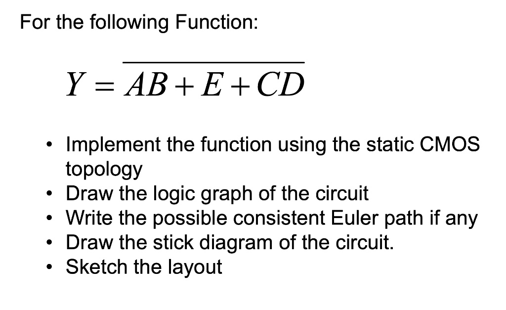 Solved For The Following Function Y Ab Ecd Implement The Function Using The Static Cmos 