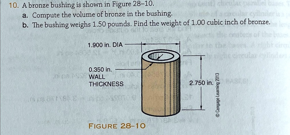 10. A bronze bushing is shown in Figure 28-10. a. Compute the volume of ...