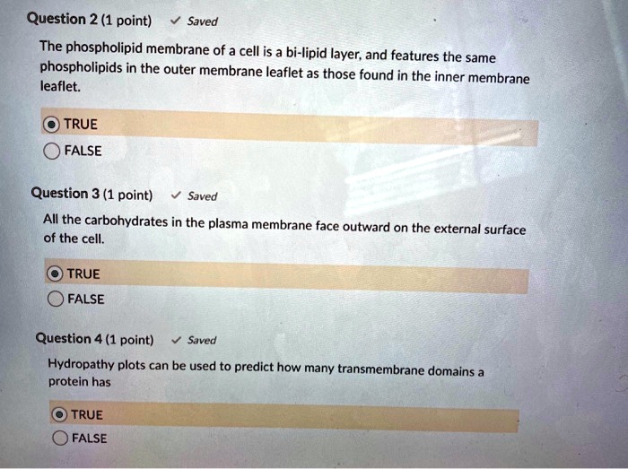 question 2 1 point saved the phospholipid membrane of a cell is a bi ...