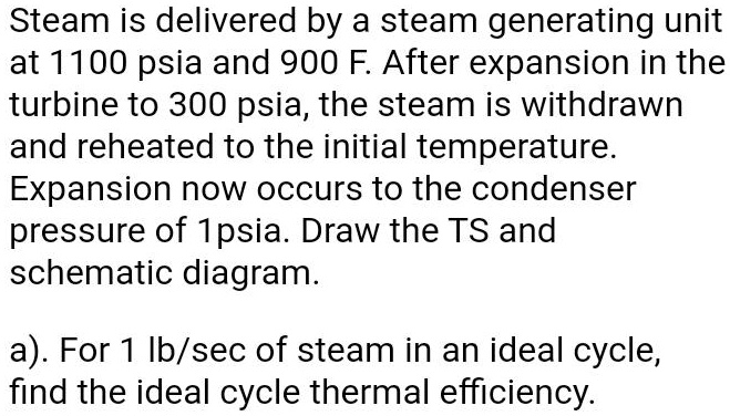 Steam is delivered by a steam generating unit at 1100 psia and 900 F ...