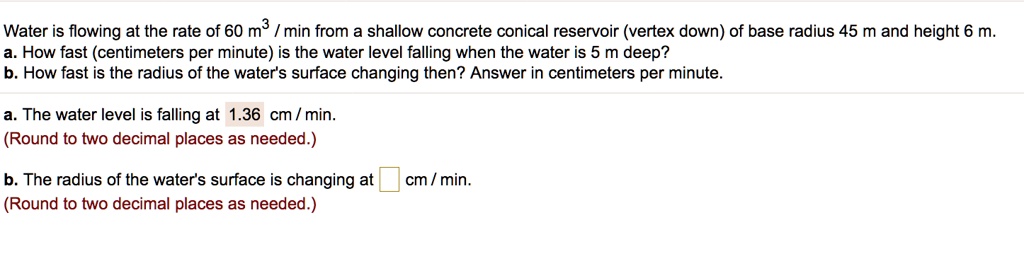 SOLVED: Water is flowing at the rate of 60 m3 min from a shallow ...