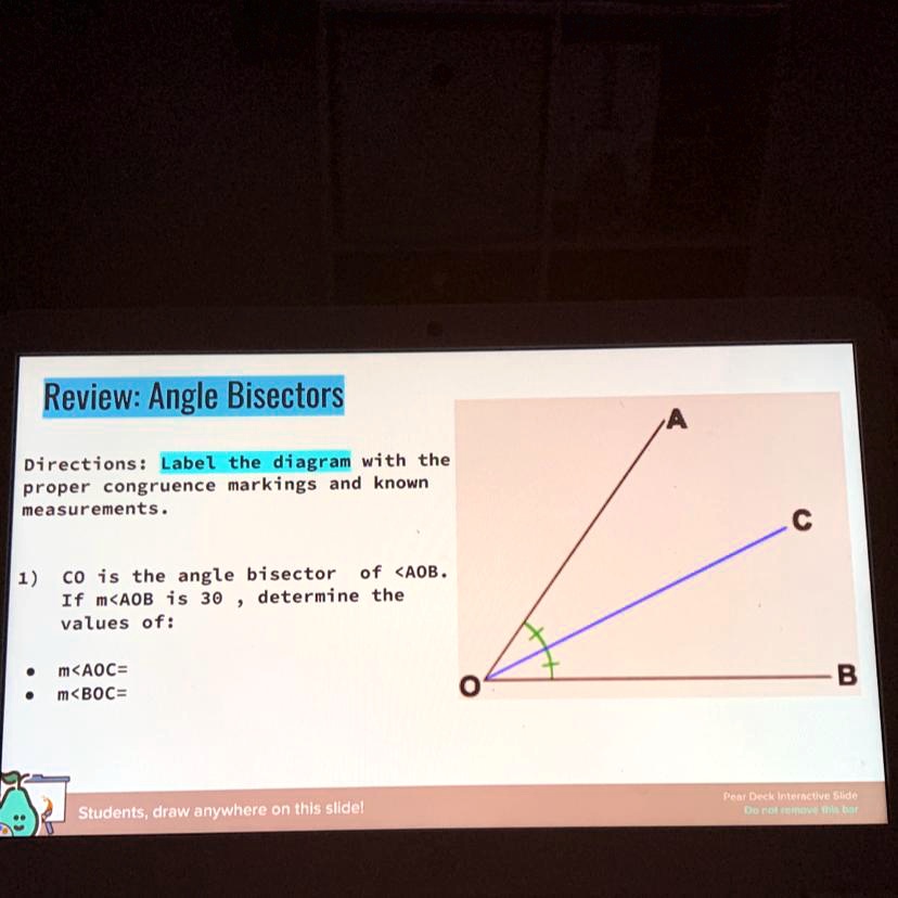 SOLVED: Review: Angle Bisectors Directions: Label the diagram with the proper congruence ...