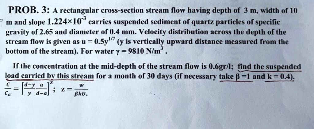 SOLVED: PROB.3: A rectangular cross-section stream flow having a depth ...