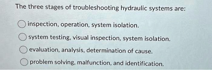 The three stages of troubleshooting hydraulic systems are: inspection ...