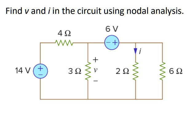 SOLVED: Nodal Analysis Find v and i in the circuit using nodal analysis. Find v and i in the ...