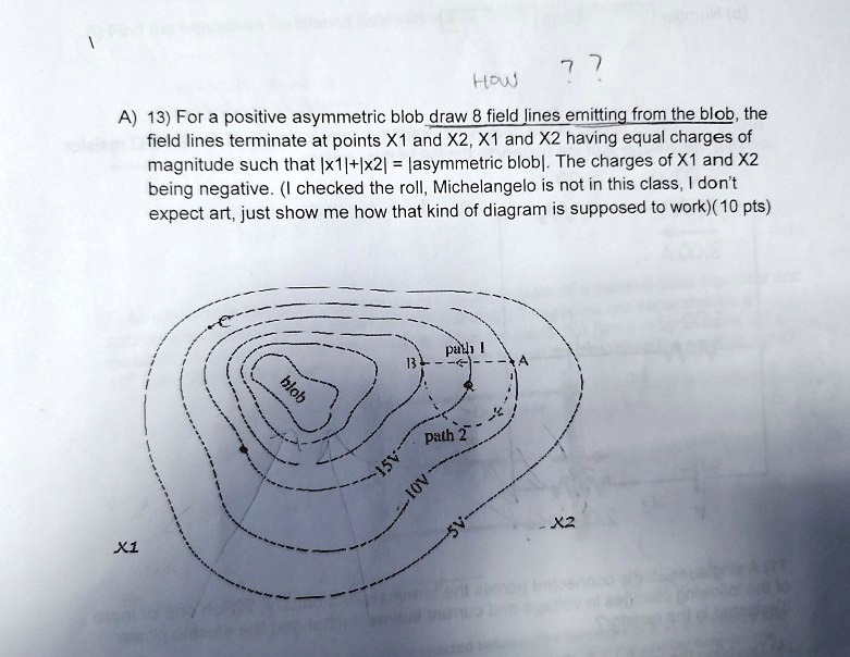 How ?? A) 13) For a positive asymmetric blob draw 8 field lines ...