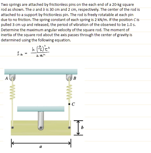 SOLVED: Two springs are attached by frictionless pins on each end of a ...