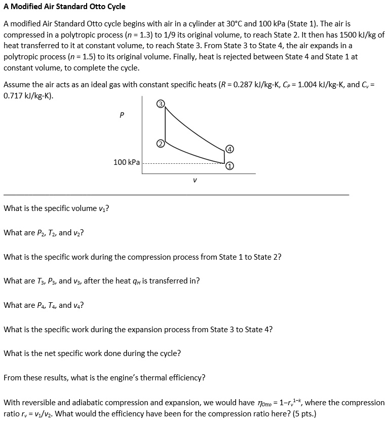 SOLVED: A Modified Air Standard Otto Cycle A modified Air Standard Otto ...