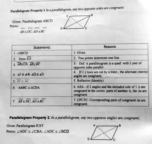 Parallelogram Property 1 In a parallelogram, any two opposite sides are ...
