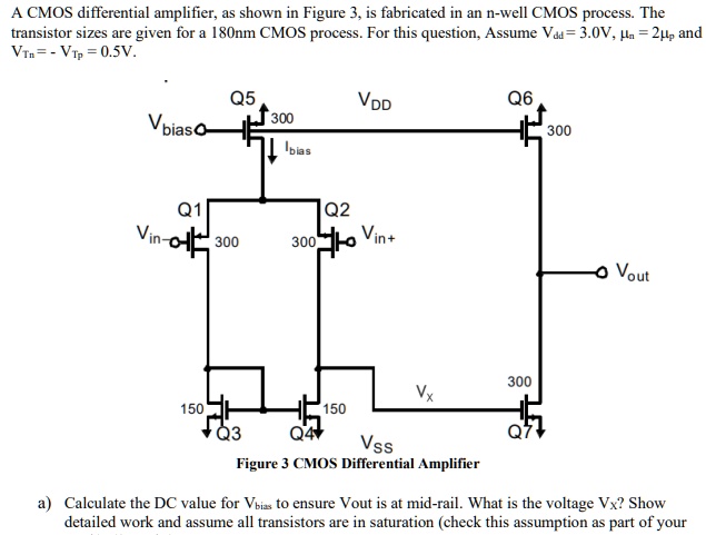 SOLVED:CMOS differential amplifier; shown in Figure 3 is fabricated in ...