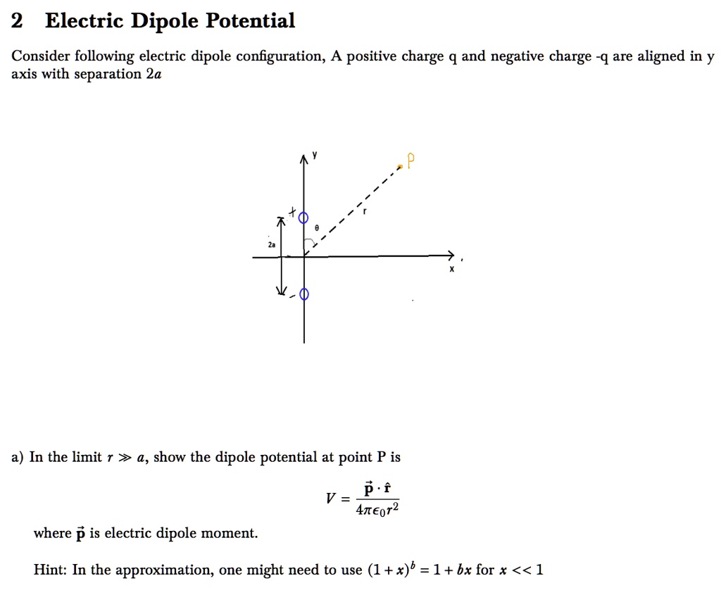 SOLVED: 2 Electric Dipole Potential Consider following electric dipole ...