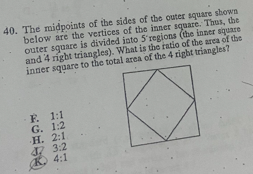 40 the midpoints of the sides of the outer square shown below are the ...