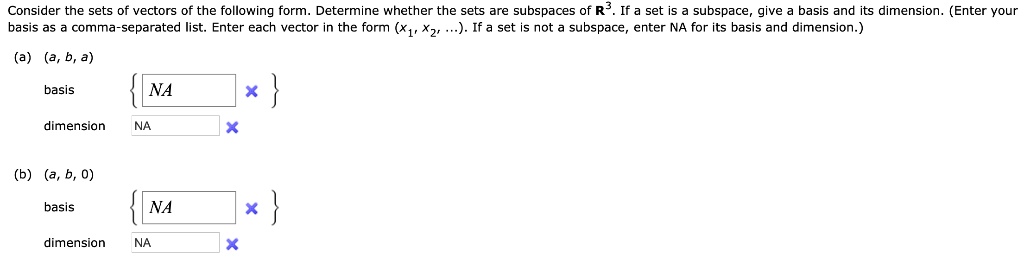 consider the sets vectors of the following form determine whether the sets are subspaces of r3 ...